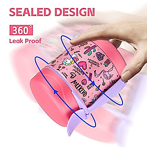 Pawtong 10oz Soup Thermo for Hot Food Kids Insulated Food Jar,Thermo Hot Food Lunch Container, Width Mouth Stainless Steel Lunch Box for Kids with Spoon (Pink-flamingo)