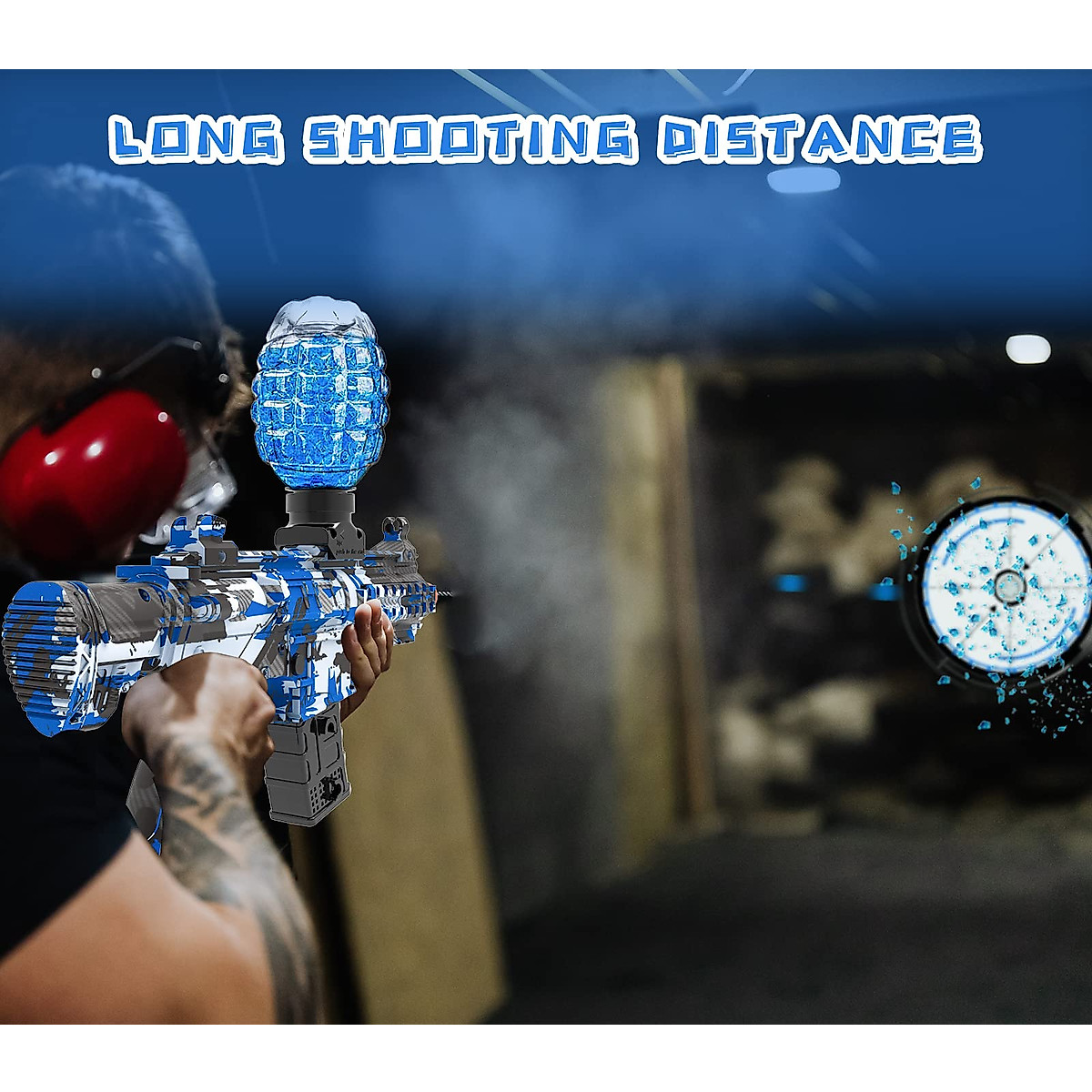 Electric Gel Ball Blaster, High Speed Automatic Splatter Ball Blaster with 40000+ and Goggles, JIFTOK Rechargeable Splatter Ball Toys for Outdoor Activities Shooting Game Party Favors-Blue