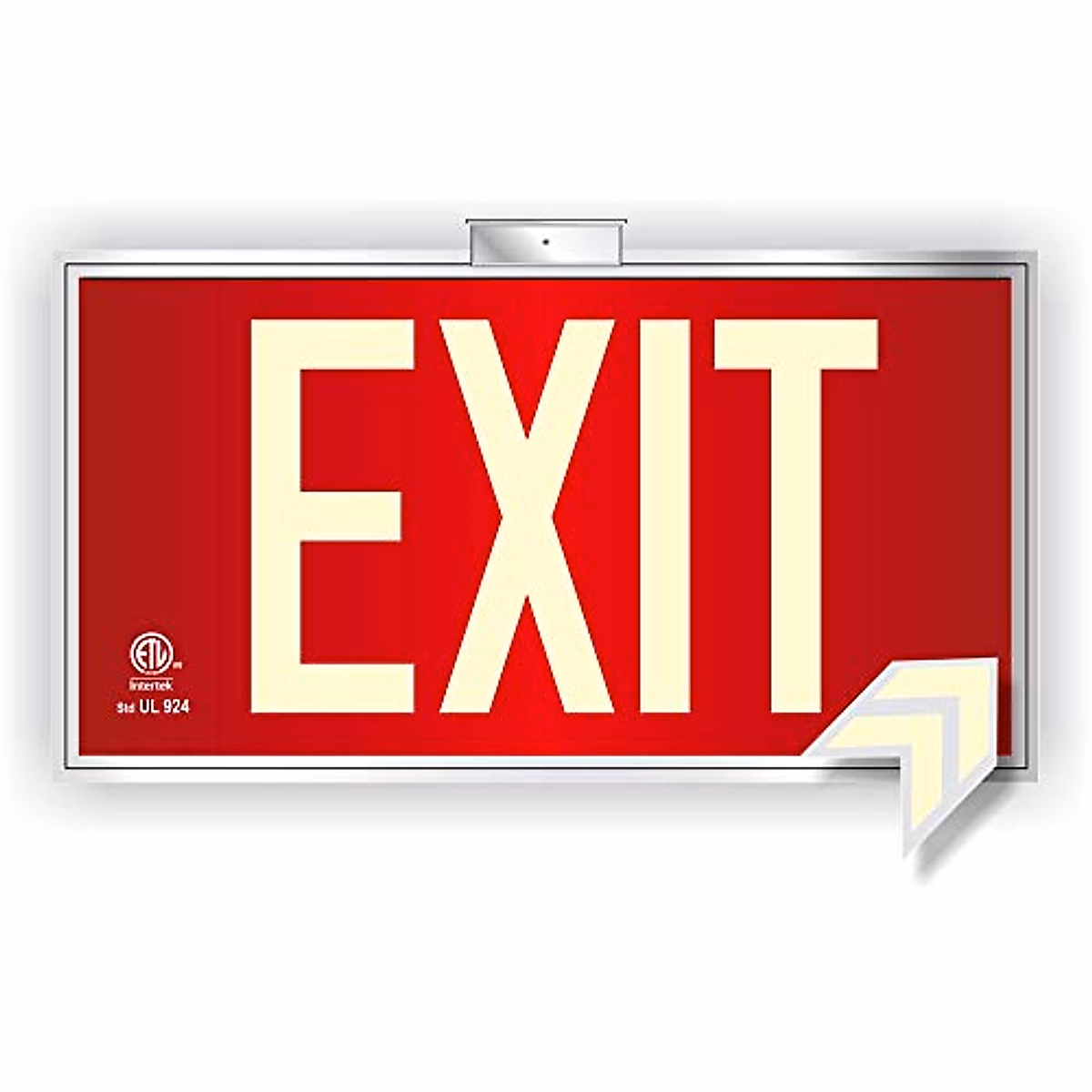 Photoluminescent Exit Sign Red - Framed Flag/Ceiling Mount (Removable Arrows) Code Approved UL 924 / IBC/NFPA/Part Number FRUL-BR-050-R