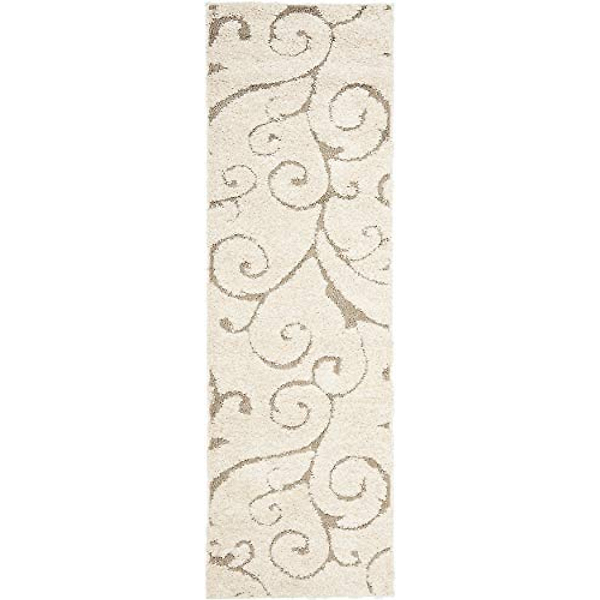 SAFAVIEH Florida Shag Collection 2'3" x 21' Cream/Beige SG455 Scrolling Vine Graceful Swirl Textured Non-Shedding Living Room Bedroom Dining Room Entryway Plush 1.2-inch Thick Runner Rug