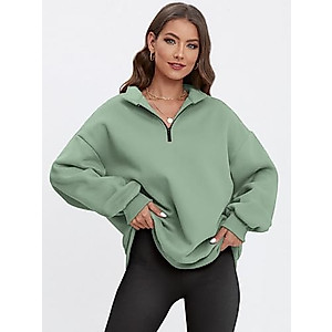 ATHMILE Womens Oversized Half Zip Pullover Long Sleeve Sweatshirt Quarter Zip Hoodie Sweater Teen Girls Fall Y2K Clothes Lightgreen