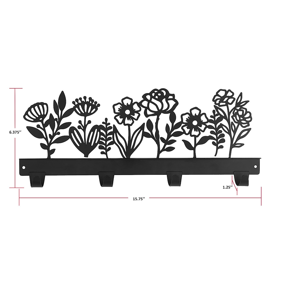 Wall Mounted Metal Towel Rack with 4 Hooks Black Metal Towel Holder for Bathroom Space Saving, Waterproof Rustproof Easy Install Bathroom Decor Towel Hanger Organizer(Flower) (Stylish 01)