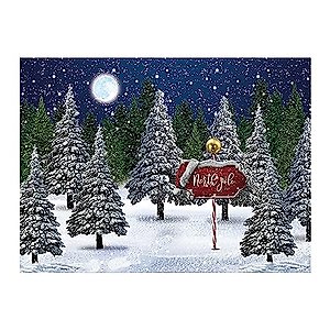 Allenjoy Winter Snowing Night Landscape Forest Backdrop Christmas Wonderland North Pole Moon Snowflake Snow Scene Pine Kids Newborn Photo Booth Props Baby Shower 8x6ft Photography Background
