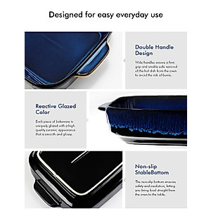 Ceramic Baking Dish - 8x8 Deep Square Baking Pan, Lasagna Pan with Double Handles, Non-Stick Casserole Pan for Oven, Brownie, Lasagna, Roasting - Home Gift (Reactive Glaze Blue)