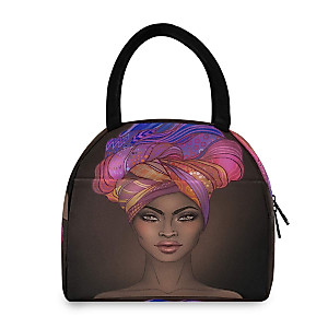 OREZI African American WomanLunch Bag Insulated Lunch Box Tote Bag Durable Thermal Snacks Organizer for Women Girl School Work Picnic Hiking Beach Fishing