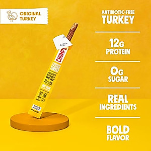 Chomps Original Turkey Jerky Meat Snack Sticks 10-Pack - Keto, Paleo, Low Carb, Whole30 Approved, 12g Lean Meat Protein, Gluten Free, Antibiotic Free, Zero Sugar Food