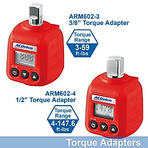 ACDelco ARM602-4 1/2” (14.8 to 147.6 ft-lbs.) Heavy Duty Digital Torque Adapter with Buzzer and LED Flash Notification – ISO 6789 Standards with Certificate of Calibration