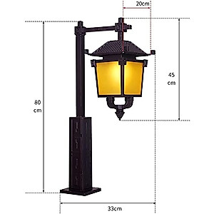 ACLBLK European Coffee Gold Yellow Lampshade E27 Antique Street Lamp IP55 Waterproof Garden Glass Lantern Post Pole Light Landscape Home Patio Path Lighting Villa Park Pillar Floor Lamp