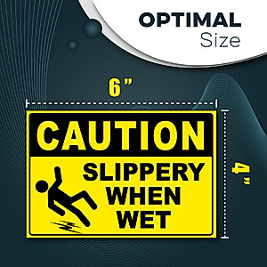 Caution Slippery When Wet Sign - 4 x 6 Wet Floor Signs 3 Pack - Wall Caution Stickers Wet Floor Sign - Wet Floor Signs Commercial