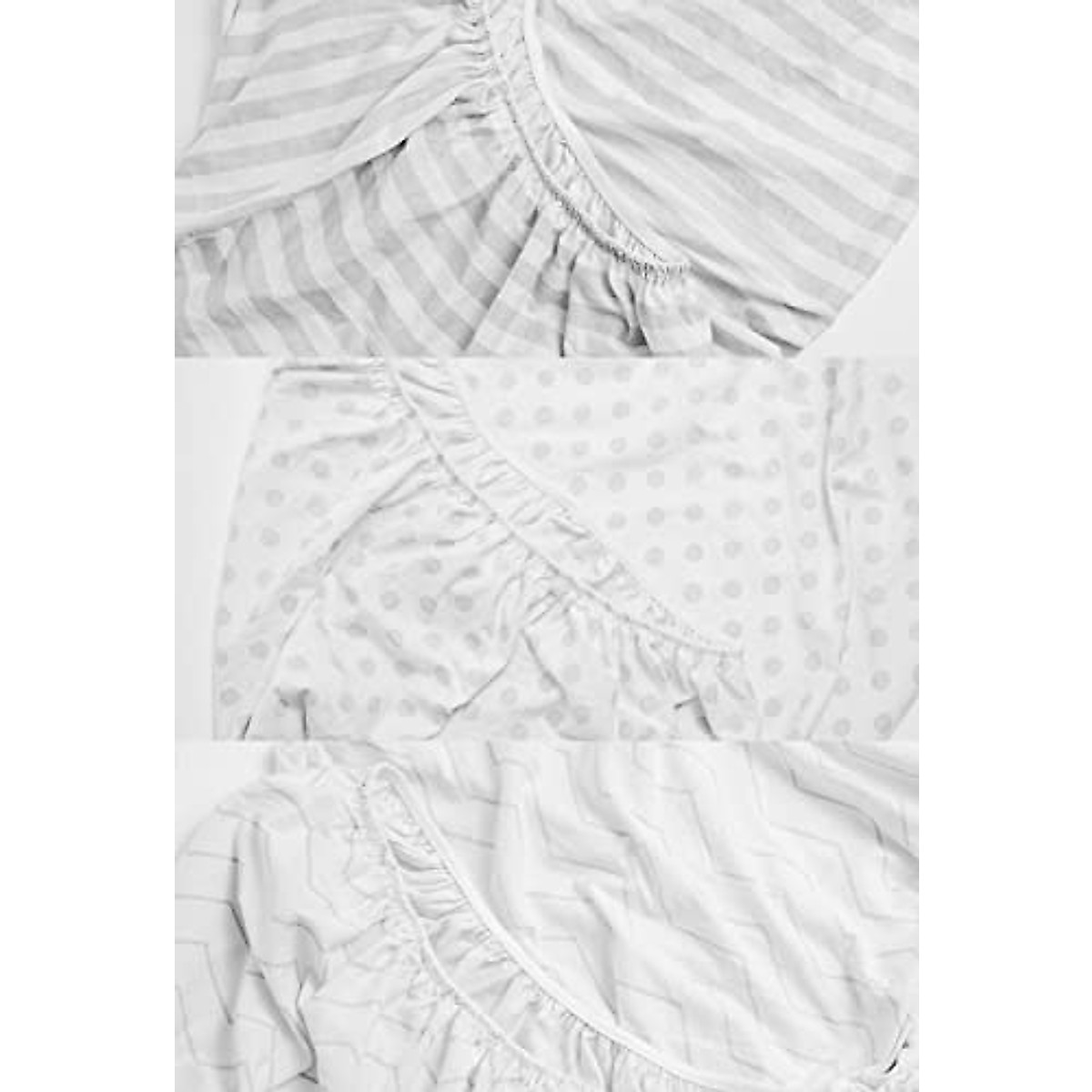 NODNAL CO. 3 Fitted Bassinet Sheets Gray Set Baby Girl/Boy - 100% OEKO-TEX Cotton Gender Neutral Chevron, Polka Dot, Stripe Universal Fit - Cradle/Moses Basket Hourglass, Oval Rectangle Mattress Sheet