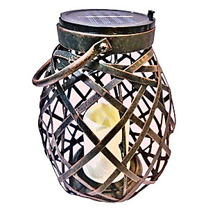 Brilliant & Mo Metal Rattan Solar Hanging Lanterns for Outdoors Garden Decoration with Flickering Candle Light For Home Patio Deck Lawn Yard Decor
