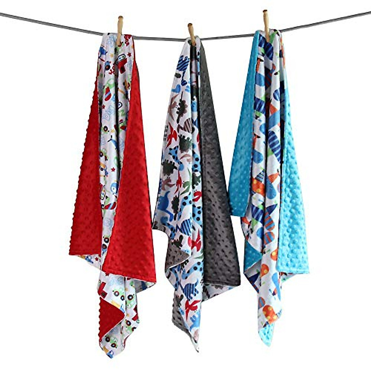 Snuggle Stuffs Unisex Baby Reversible Minky Dot Stroller Blanket (Choose Color) (Airplane/Turquoise)