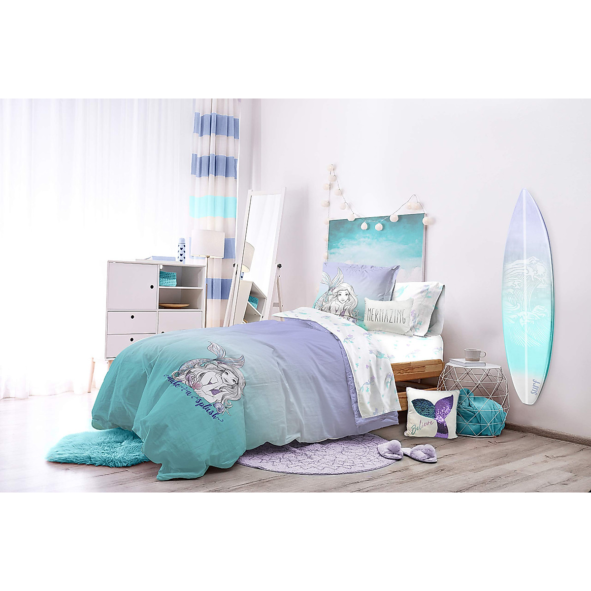 Jay Franco Disney Little Mermaid 5 Piece Twin Bed Set - Teal Color, Includes Comforter & Sheet - Bedding Features Ariel, Super Soft Fade Resistant Microfiber
