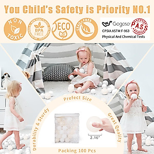 GOGOSO Ball Pit Balls 100 - Soft Plastic Balls for Babies Toddlers Kids Children with Storage Bag for 1 2 3 Years Old, 3 Colors (100 Balls) White Beige Transparent