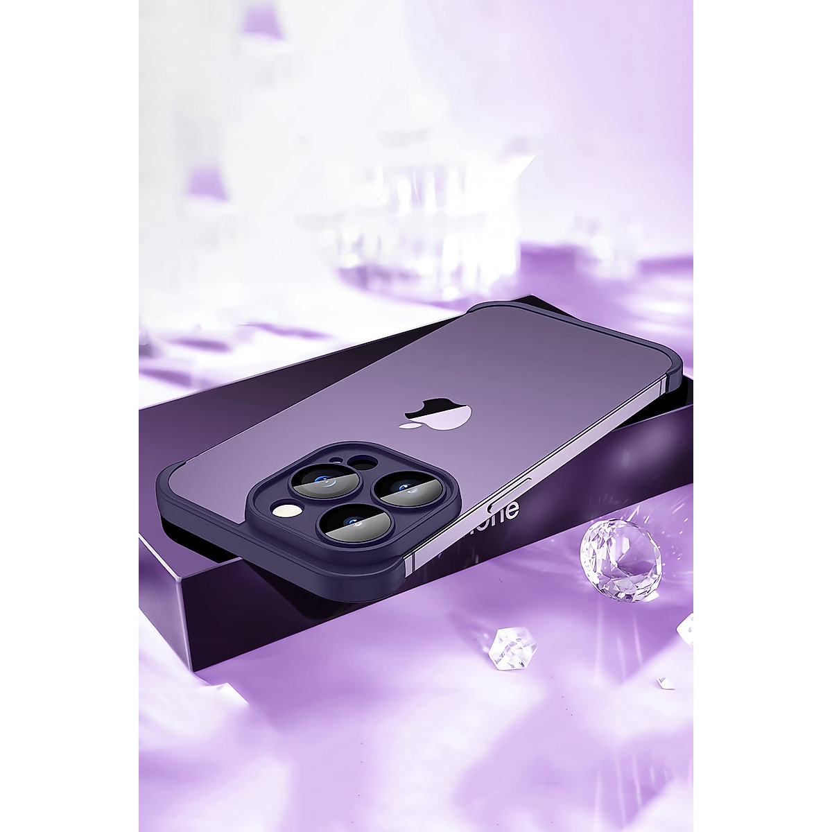 LEKEVO Frameless Fit for iPhone 14 Pro Case with Camera Lens Protector, Slim Soft TPU Shockproof Phone Cover, Minimalist Yet Protective Bumper Shell (Purple)