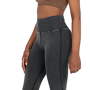 ODODOS Seamless Flare Leggings for Women Ribbed High Waist Gym Workout Casual Bootcut Yoga Pants, Black, Medium/Large