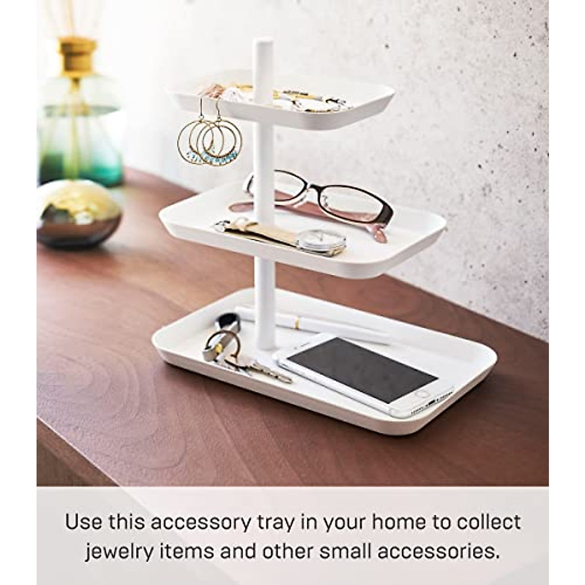 YAMAZAKI home 4724 3-Tier Accessory Tray-Jewelry Holder & Storage Organizer, One Size, White