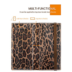 Zreal Checkbook Cover for Men & Women, 2 Pack Premium Vegan Leather Checkbook Holder Slim Wallets for Top & Side Tear Duplicate Checks with RFID Blocking (Dark & Light Leopard)