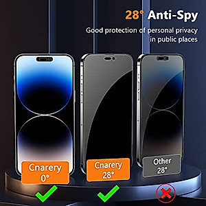 Cnarery Privacy Screen Protector for iPhone 14 Pro Max 6.7 inch, Full Coverage Anti Spy Tempered Glass with Alignment Frame Easy Installation, 2 Pack