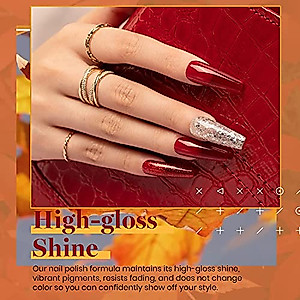 Beetles Fall Winter Gel Nail Polish Kit, Red Yellow Orange Green Gel Polish Set with Glossy & Matte Gel Top Coat Base Coat Soak Off Nail Lamp Christmas Mother's Day Gifts for Women, 20 Pcs