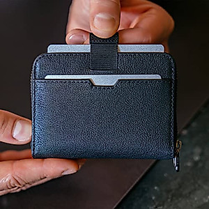 Vaultskin Minimalist Leather Zipper Wallet. Small RFID-Blocking Multi-Card Holder with Coin Compartment (Black) MAYFAIR