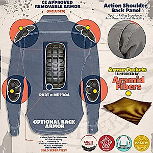 Milwaukee Leather MPM1621 Men's Grey Flannel Biker Shirt with CE Approved Armor - Reinforced w/Aramid Fibers - Medium