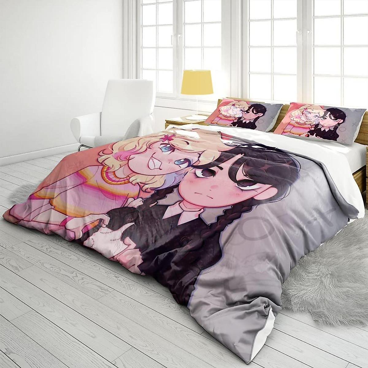 AKARDO Wednesday TV Girl Duvet Covers Soft Microfiber Washed Duvet Cover Set 3 Pieces with Zipper Closure,Beding Set (02,Queen (90"x90"))