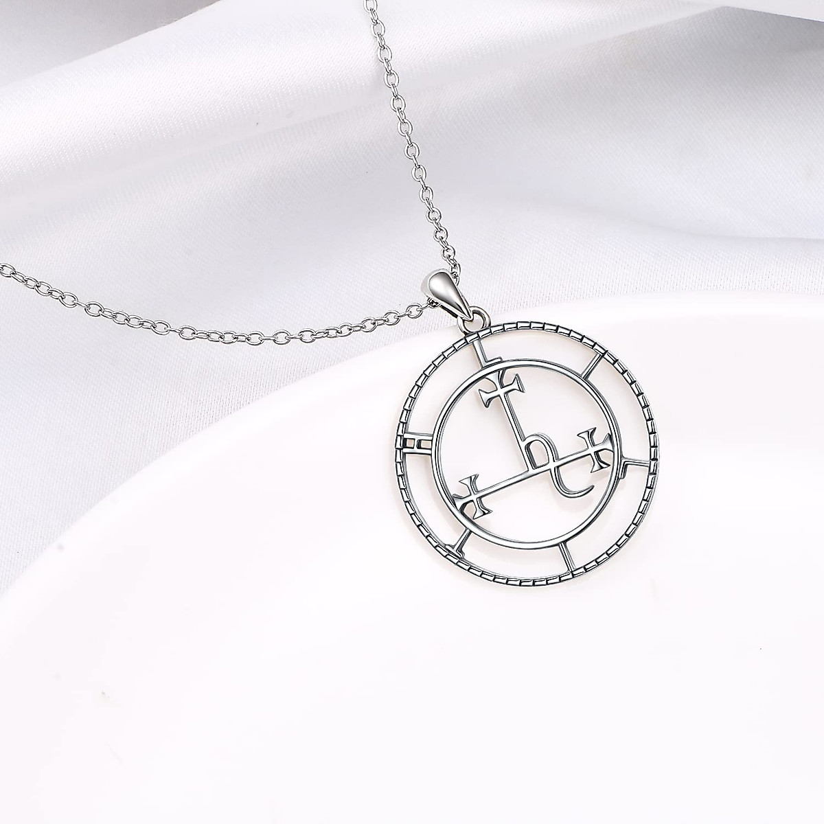 Ladytree Sigil of Lilith Necklace S925 Sterling Silver Vintage Oxidized Sigil of Lilith Pendant Necklace Gifts for Women Rolo Chain 18+2 inches