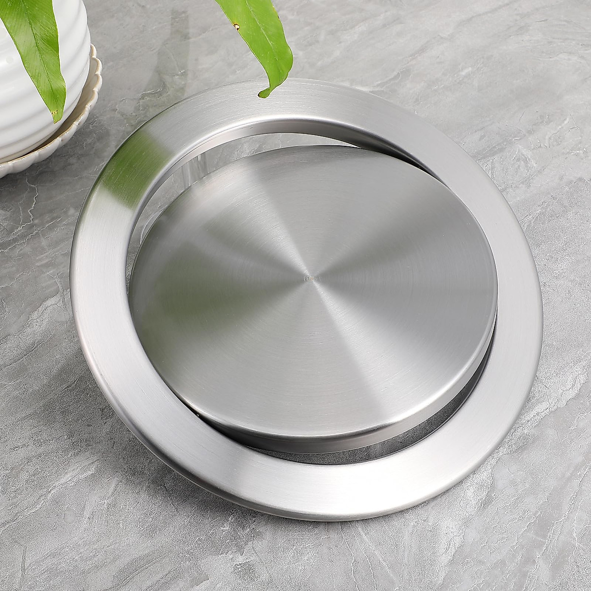 Generic Trash Can Lid:Embedded Countertop Built-in Trash Chute Round Cover Stainless Steel Round Trash Grommet for Kitchen Bathroom Countertop, Silver, 0023O98B16C