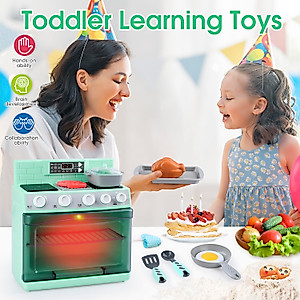 Toy Oven Play Kitchen Accessories - Realistic Pretend Play Appliance for Kids with Lights & Sounds, Unique Kids Kitchen Playset Play Food Toddler Learning Toys for Boys Girls Gift Birthday Christmas