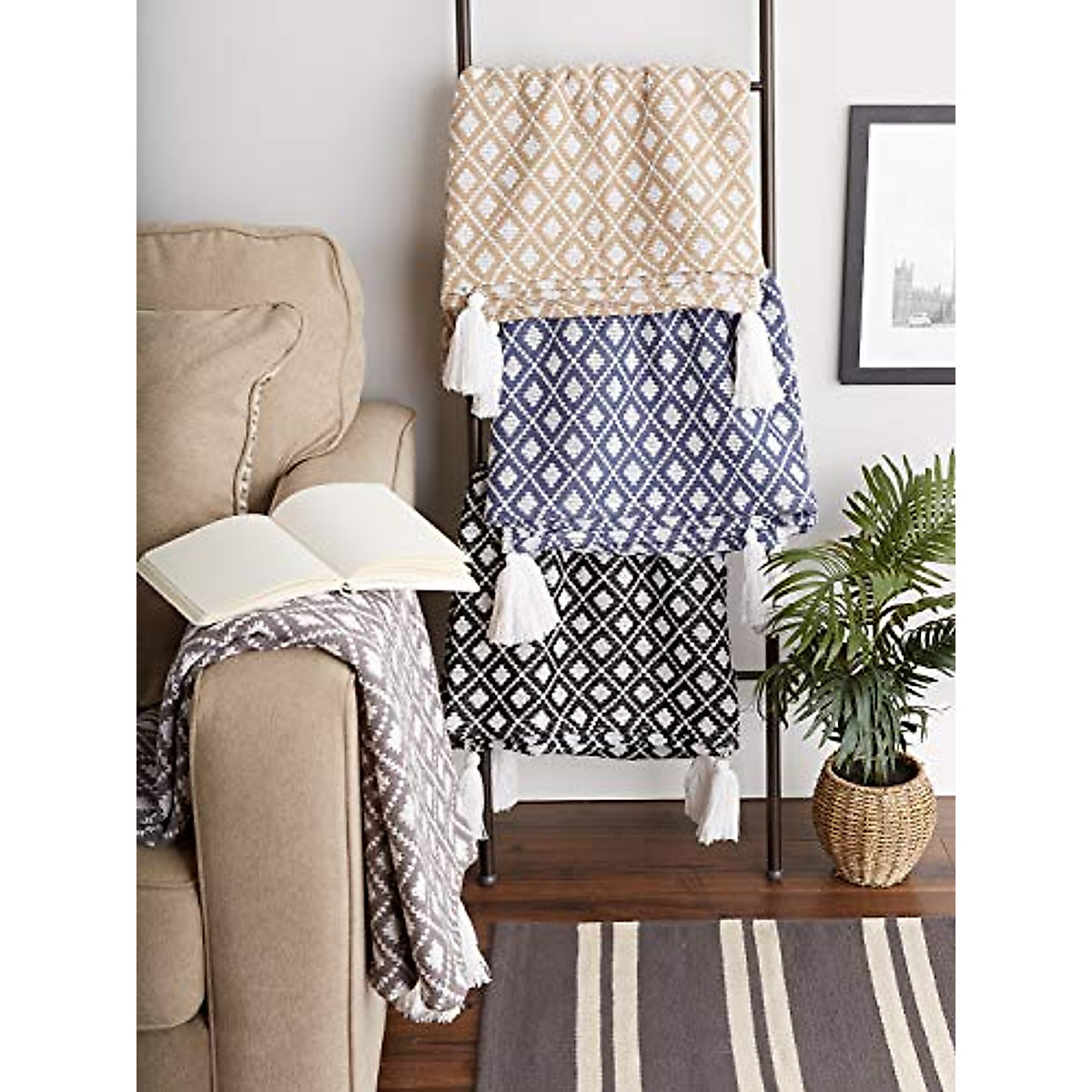 DII French Blue Diamond Lattice Throw, 50x60