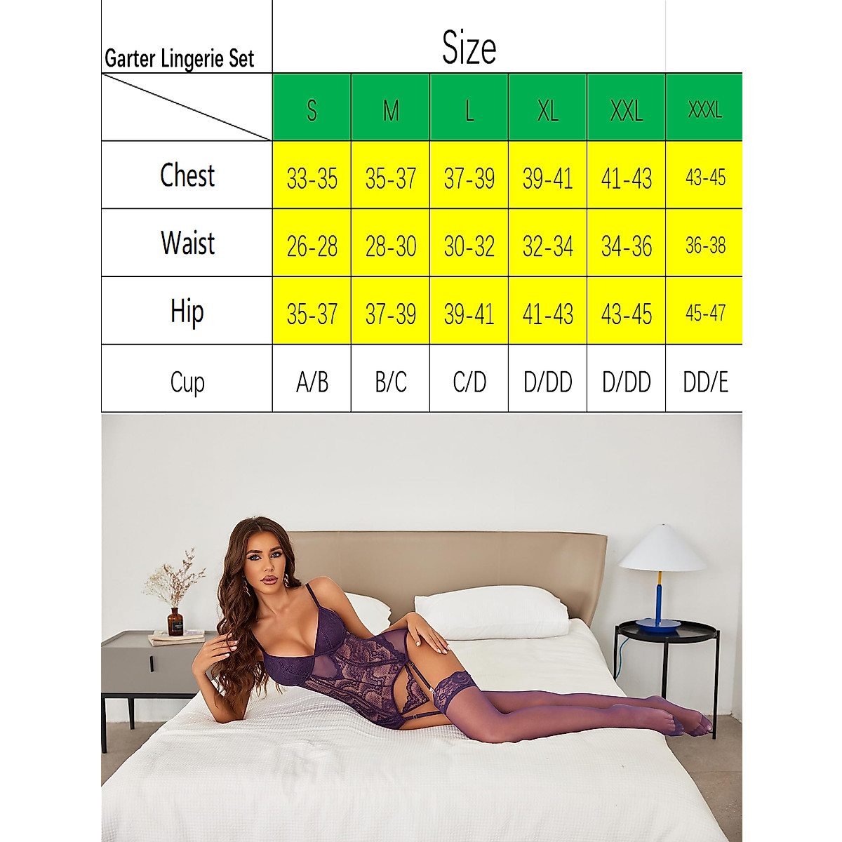 Avidlove Women Lingerie Set Lace Teddy Bodysuit with Garter Belt Mini Babydoll Chemise No Stockings Purple M