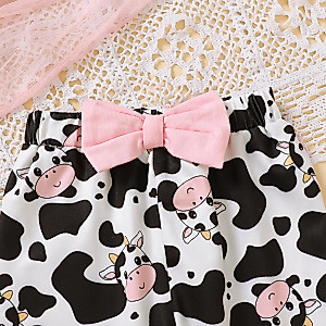 Detigee Baby Girl Cow Print Outfit Newborn Coming Home Bodysuit Baby Bell Bottom Outfit (Black,0-3 Months)