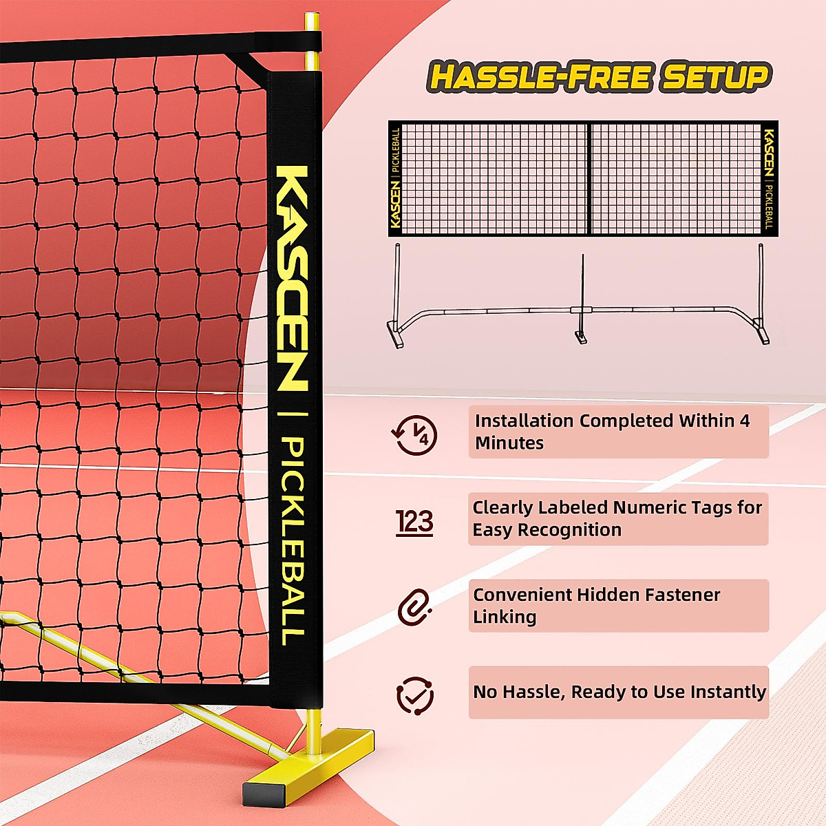 KASCEN Pickleball Net - Portable PickleballNnet for Driveway,Regulation Boulder Badminton net only Indoor Outdoor Sport,22FT Included Carry Bag Black