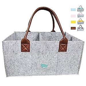 Baby Diaper Caddy Organizer: Large Organizer Tote Bag for Boys Girls Infant - Baby Shower Bag Nursery Essential - Collapsible Newborn Caddie Car Travel, Baby Registry Must Haves (Leather)