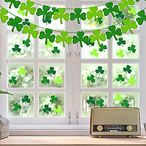 ONTODEX St. Patrick 's Day Garland Decorations, 2 Pre-Strung Felt Shamrock Clover Garland Banners & 18 St. Patrick 's Day Shamrock Assorted Cutouts, Perfect Irish Party Supplies