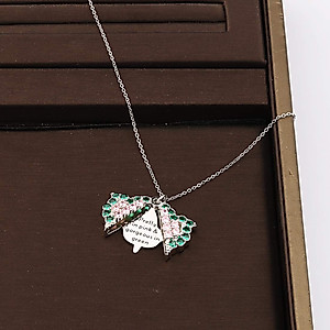 CENWA Sorority Gifts Pretty In Pink & Gorgeous in Green Zircon Leaf Open Locket Necklace Gift For Sorority Sister (Pretty in pink N)