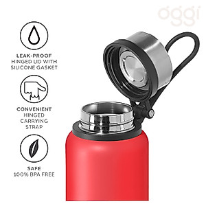 OGGI Terrain Insulated Stainless Steel Water Bottle - Large 32-Ounce Capacity, Also Suitable for Coffee & Hot Drinks, Red