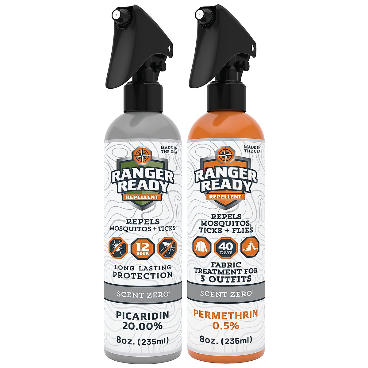 Ranger Ready Repellents P2Pak Permethrin + Picaridin Tick & Insect Repellent, Scent Zero, 8 Fl Oz. (Pack of 2)