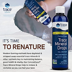 Trace Minerals ConcenTrace Drops | Full Spectrum Minerals | Ionic Liquid Magnesium, Chloride, Potassium | Low Sodium | Energy, Electrolytes, Hydration | 96 Day Supply, 8 fl oz (Pack of 1)