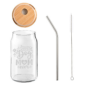 HAYOOU Dog Mom Gifts, Dog Lover Gifts for Women, Mothers Day Gifts,Christmas, Birthday Gifts for Dog Lovers Female Women, Premium Laser Etched Engraved16 Ounces Jar Drinking Glasses Cups