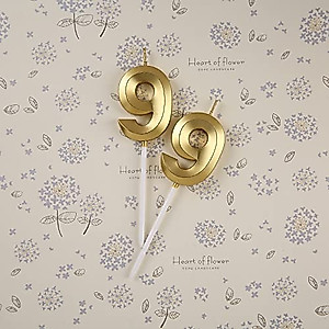 Gold 99th Birthday Candles,Gold Number 99 Cake Topper for Birthday Decorations Party Decoration