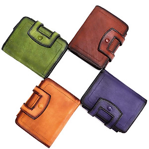 Genuine Leather Short Wallets for Women RFID Blocking Vintage Handmade Soft Purse Small Clutch Money Clip (Coffee)