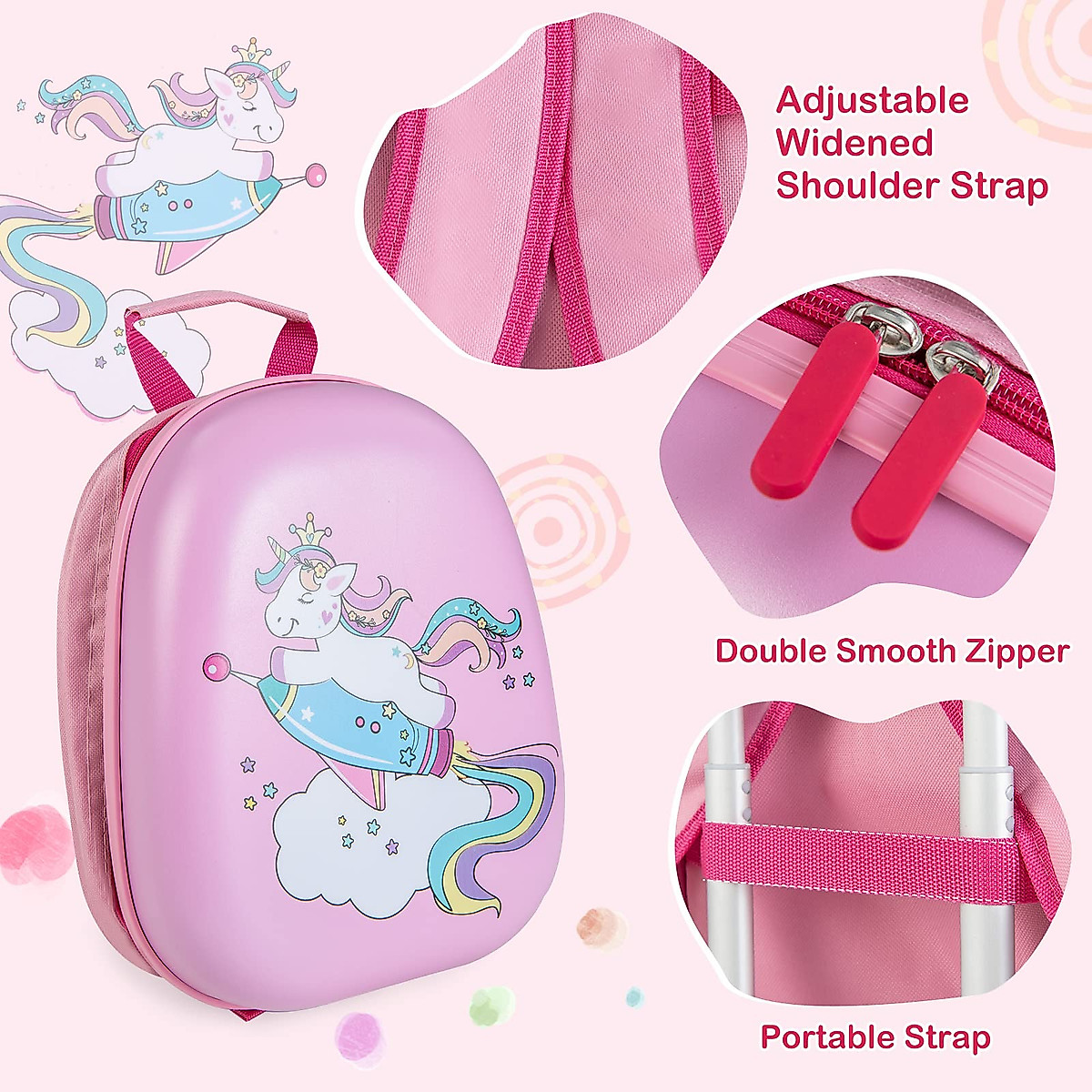 Olakids Kids Luggage Set, 12’’ Travel Backpack and 18’’ Carry on Suitcase with Wheels for Children Boys Girls, 2 Pcs Rolling Spinner Trolley Case Gift for Toddlers (Pink Unicorn)