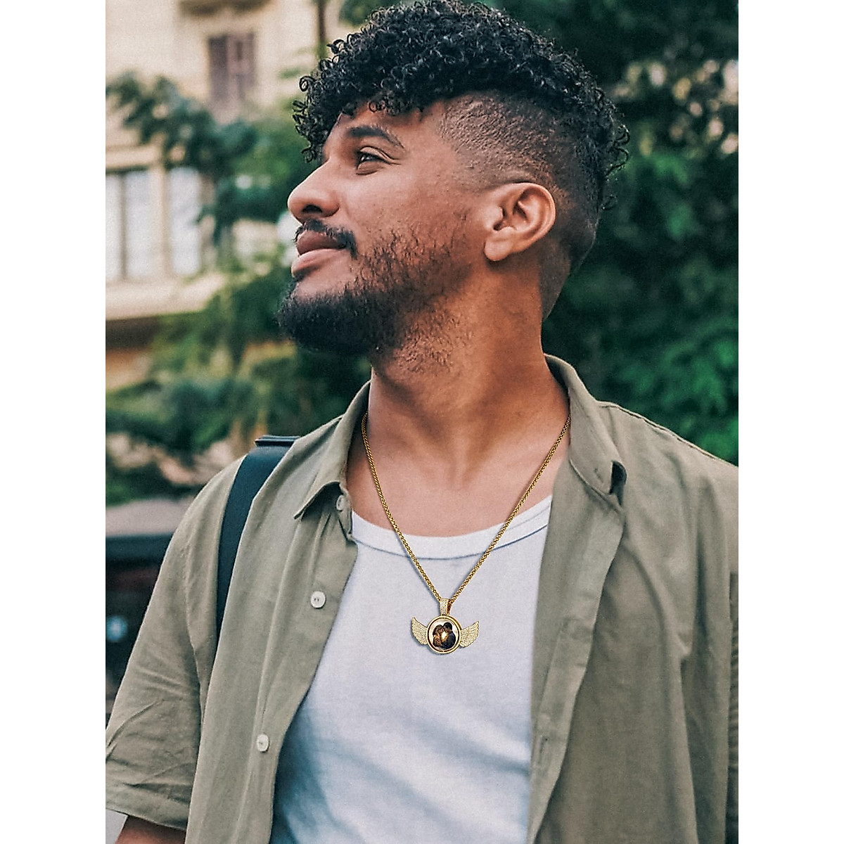 Richsteel Personalized Photo Picture Pendant Necklace Gold Plated Image Print Custom Jewelry