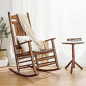 Otlsh Outdoor Patio Rocking Chair, Traditional Wooden Porch Chair, Brown