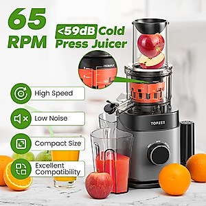 Cold Press Juicer, Slow Masticating Machines with Extra Large Feed Chute Fit Whole Fruits & Vegetables Easy Clean Self Feeding Effortless for Batch Juicing, High Juice Yield, BPA Free, Black