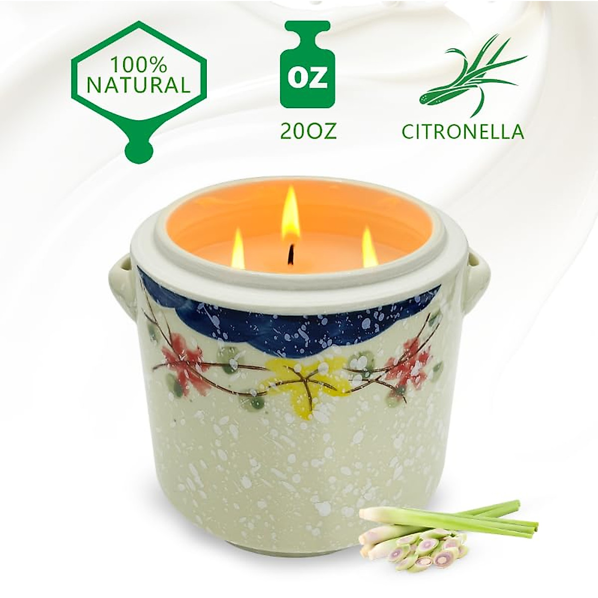 Witcreate Outdoor Indoor Large Citronella Candle, 20OZ, Coarse Pottery Container, Patio, Camping