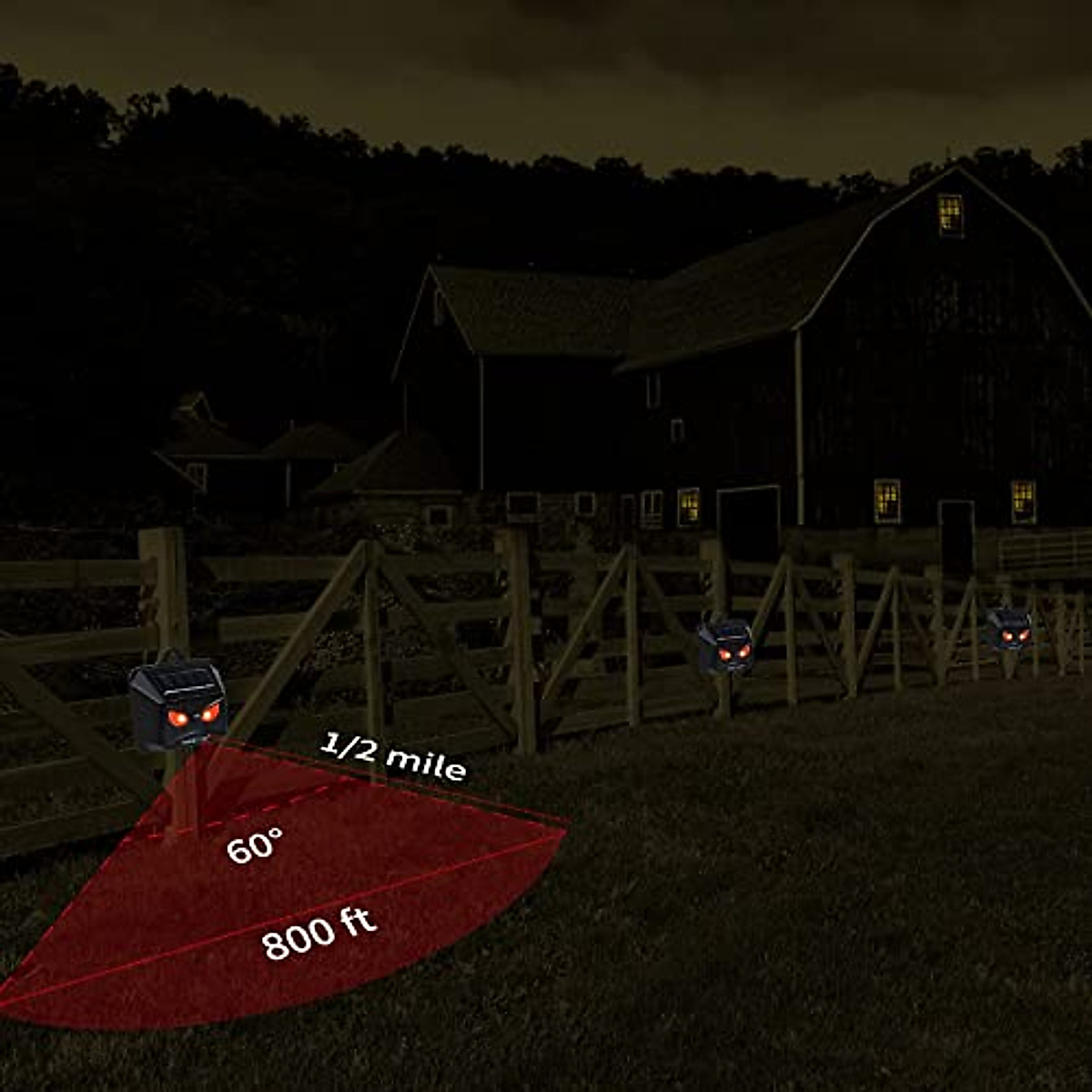 MAGIC CAT Solar Nocturnal Animal Repeller, Wild Animal Predator Deterrent with Red LED Lights, Waterproof Skunk, Deer, Coyote, Fox, Raccoon Animal Repellent for Garden Yard Farm Chicken Coop (4 Pack)