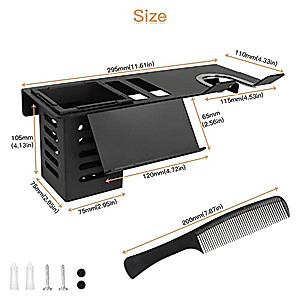 Blow Dryer and Straightener Holder, Yimerlen Hair Holder Wall Mounted Tools Organizer, Bathroom Ultifunctional Straighteners (with Mobile Phone Holder, Black)